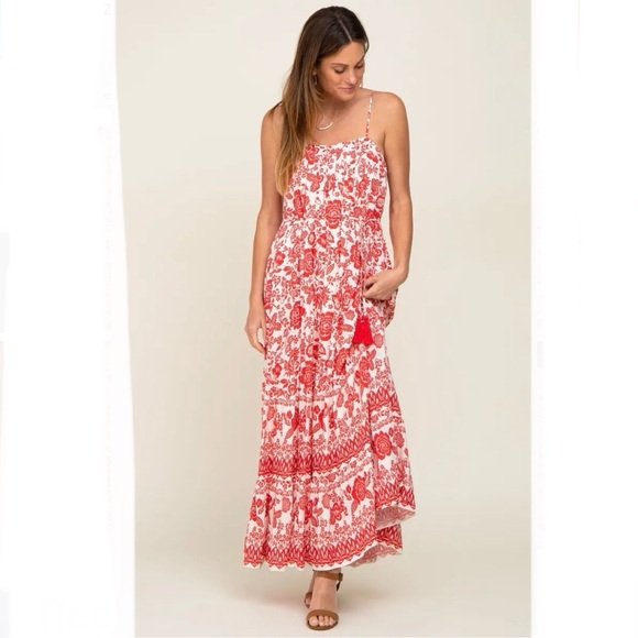 Blu Pepper | Dresses | Blu Pepper Tiered Floral Red Maxi Dress | Poshmark